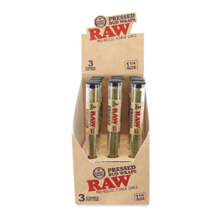 Raw Pressed Bud Wraps Pre Rolled Flower Cones-12Ct Display